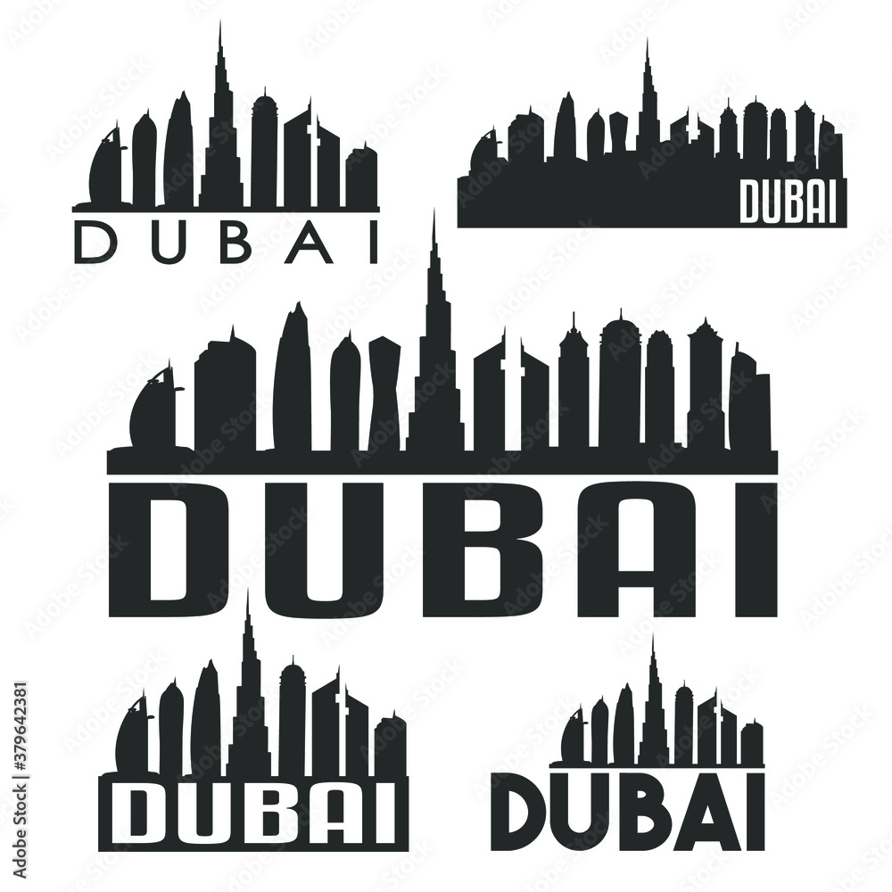 Dubai United Arab Emirates Flat Icon Skyline Vector Silhouette Design ...