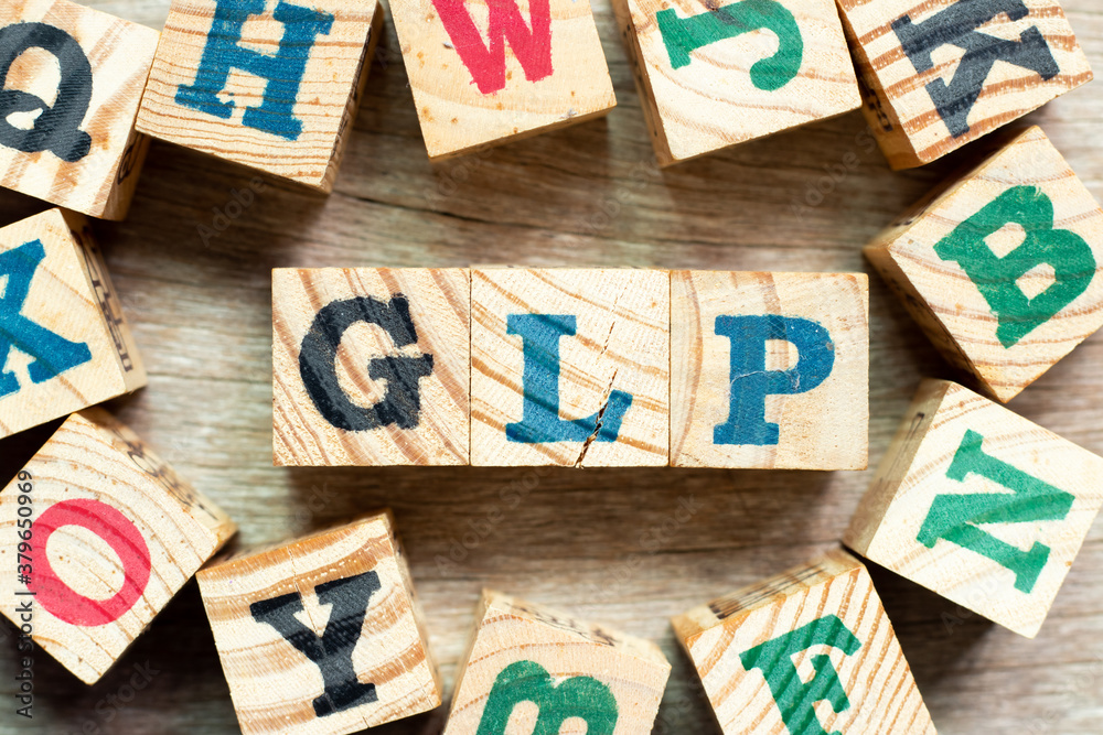 Alphabet letter block in word GLP (Abbreviation of Good laboratory ...