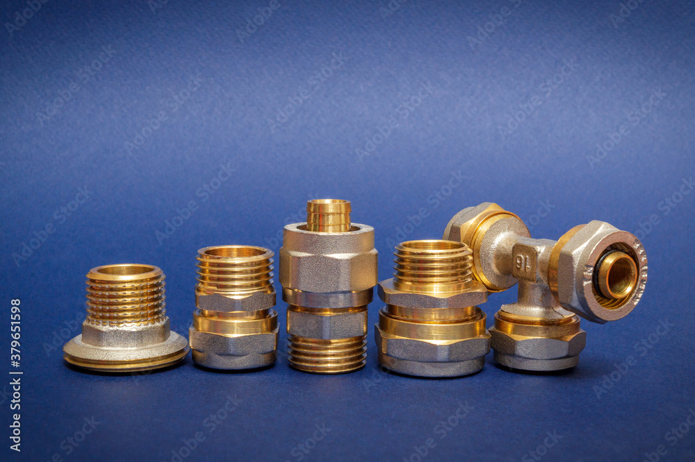 Foto de Set of brass fittings is often used to connect for gas and ...