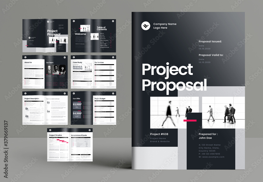 Gray Project Proposal Brochure Layout Stock Template | Adobe Stock