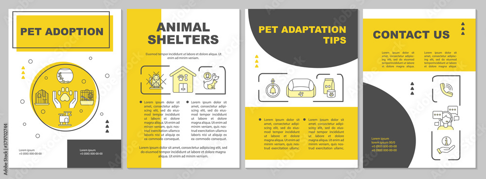 Pet adoption service brochure template. Animal shelters. Volunteering ...