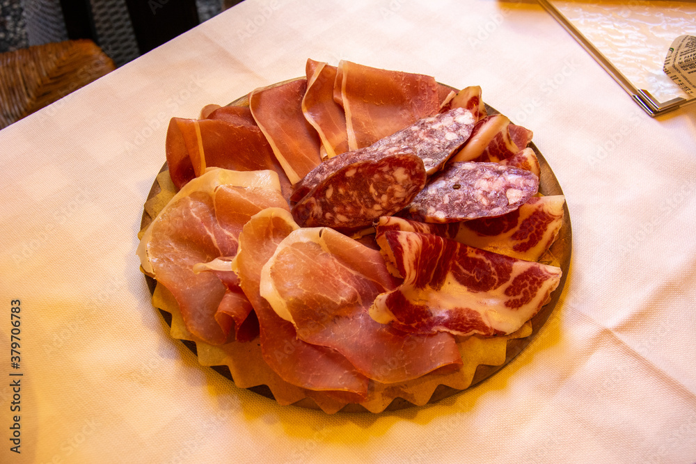 Italian ham plate with "Prosciutto di Parma", "coppa or capocollo ...