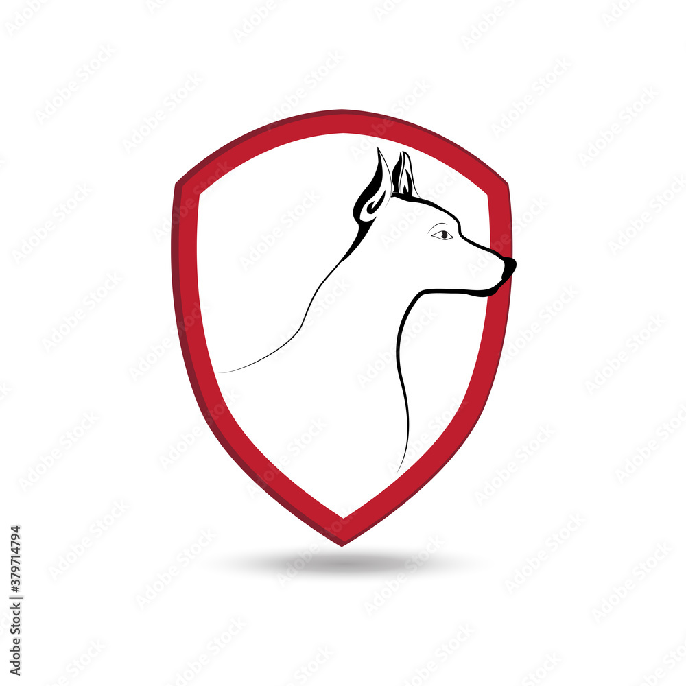 Logo dog and shield veterinary id card symbol icon sketch vector web ...