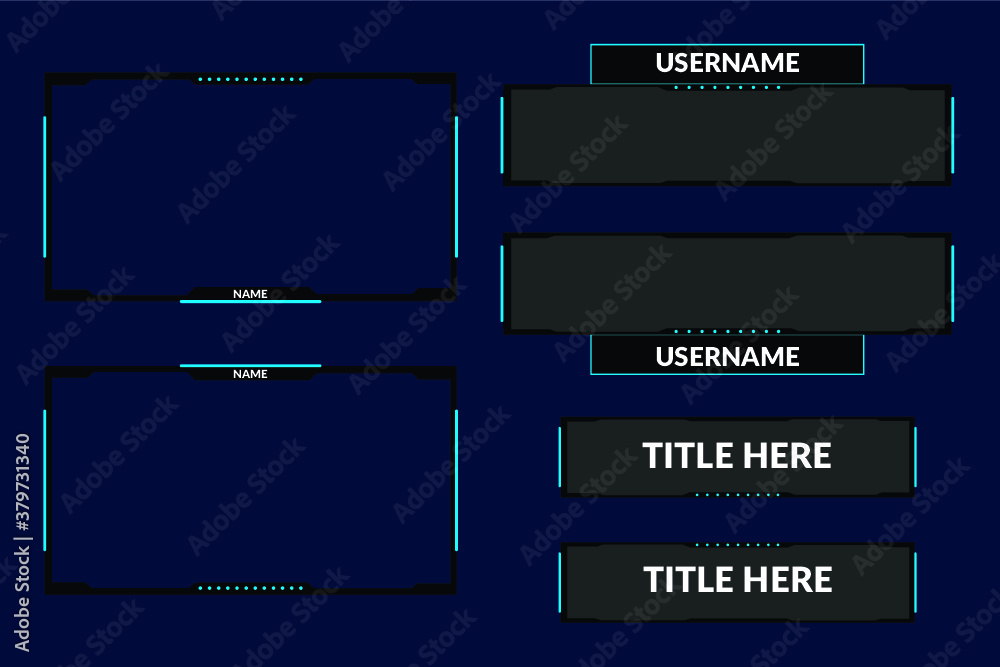 Twitch Overlay Template Design Black Blue Stock Vector | Adobe Stock