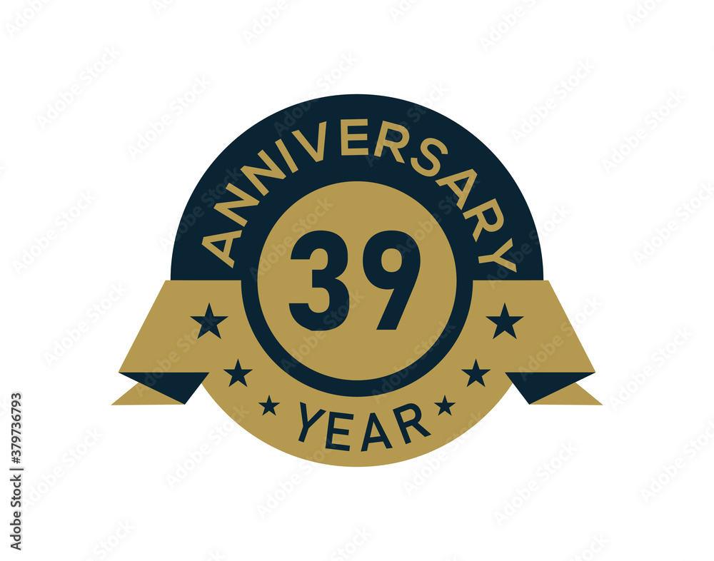 Gold 39 years anniversary badge with banner image, Anniversary logo ...