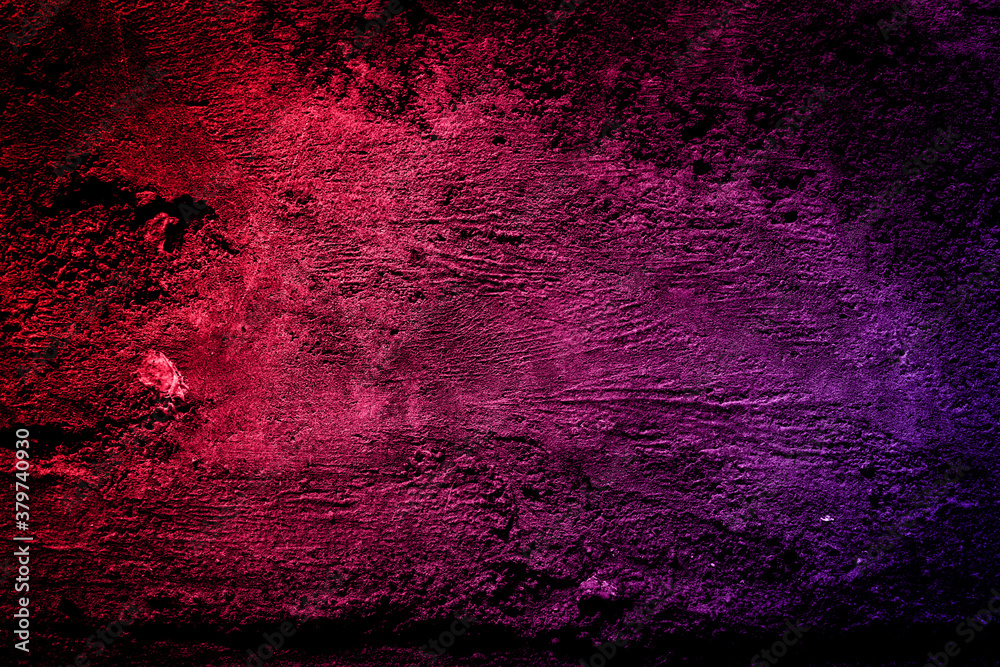 Neon light on cement walls plastered surface background and texture ...