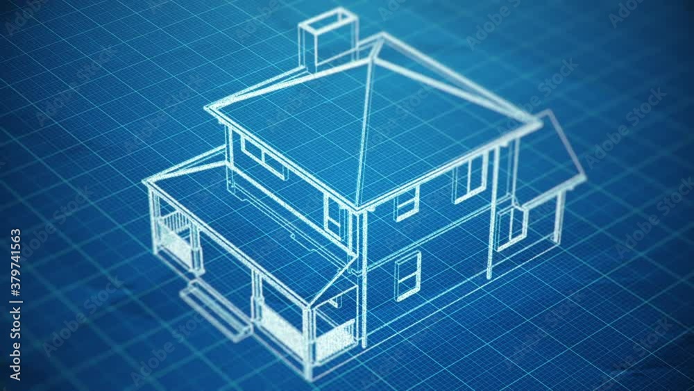 Abstract background with animation of blueprint drawing building and ...