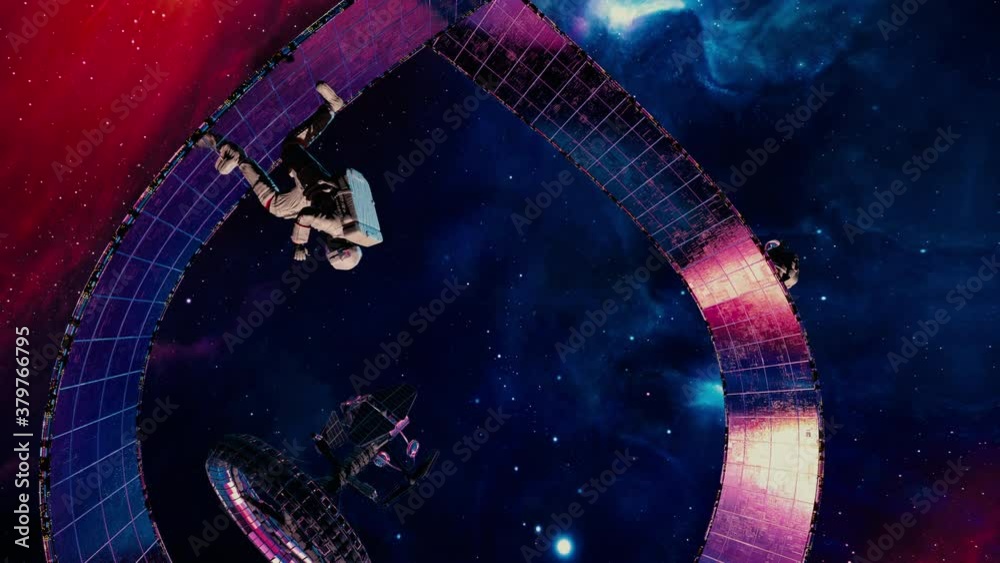 Trippy futuristic sci-fi 3D animation of the astronauts running ...