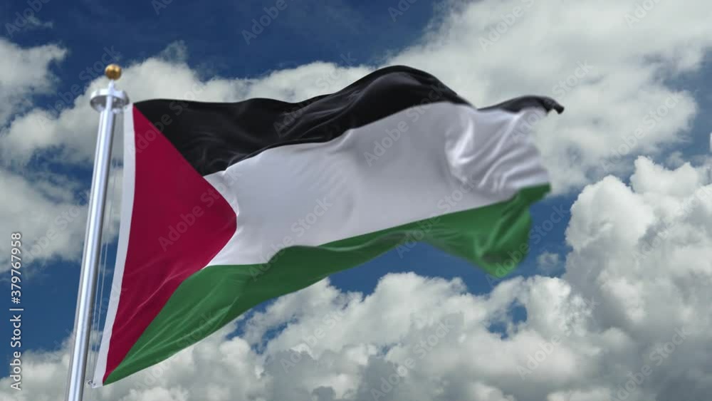 looping flag of Palestine with flagpole waving in wind;timelapse ...
