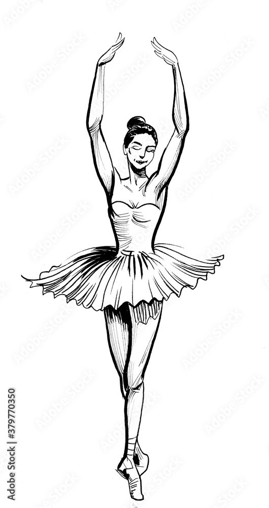 Beautiful ballet dancer. Ink black and white illustration Stock ...