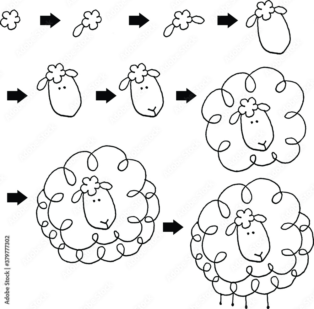 how to draw sheep vector cartoon Stock Vector | Adobe Stock