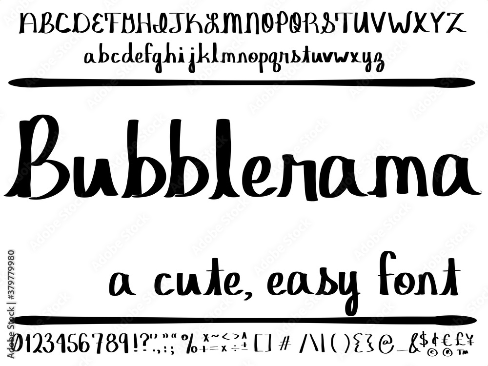 Hand drawn font. Cute typeface has bold, cursive letters and a natural ...