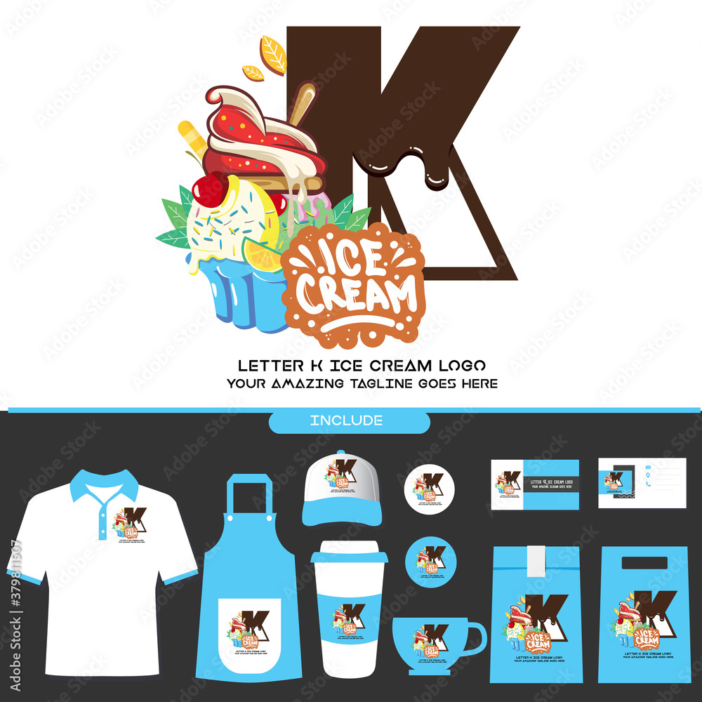 Letter K Delicious Chocolate Ice Cream Cup Logo on White Background for ...