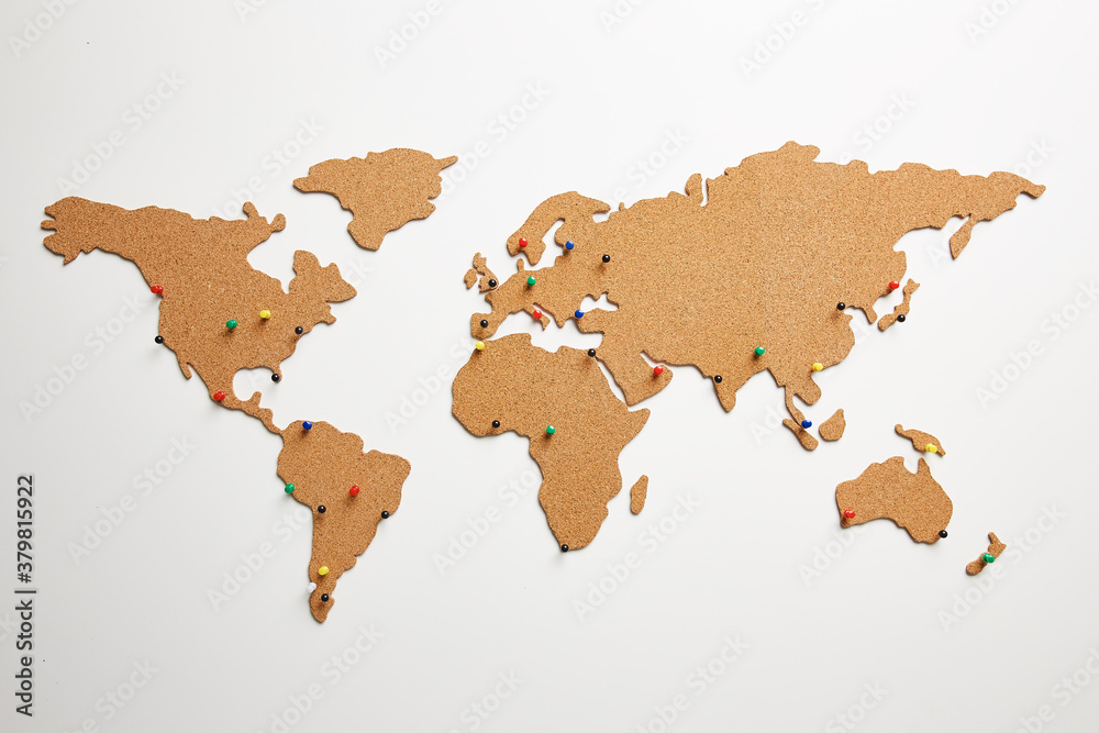 World map with push pins on places where you've been. Stock Photo ...