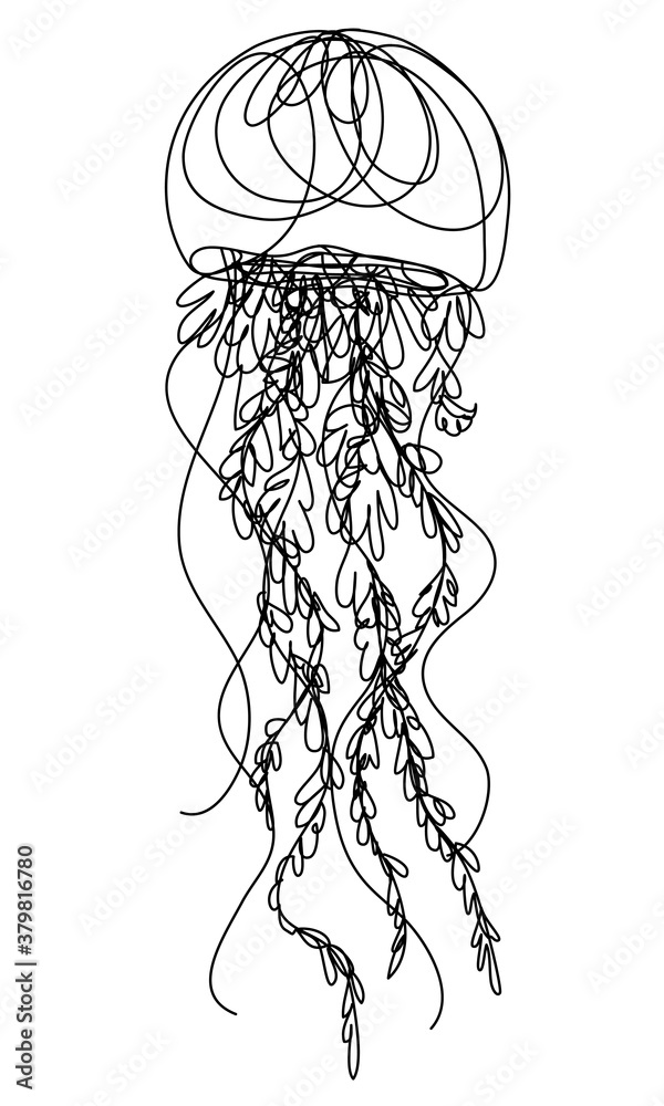 Continuous line drawing of adorable jellyfish for company logo identity ...