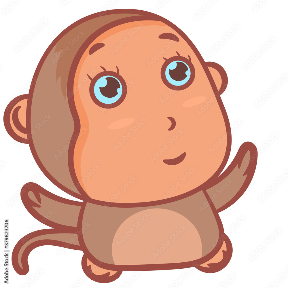 Cute little monkey cartoon standing scene vector concept on a white ...