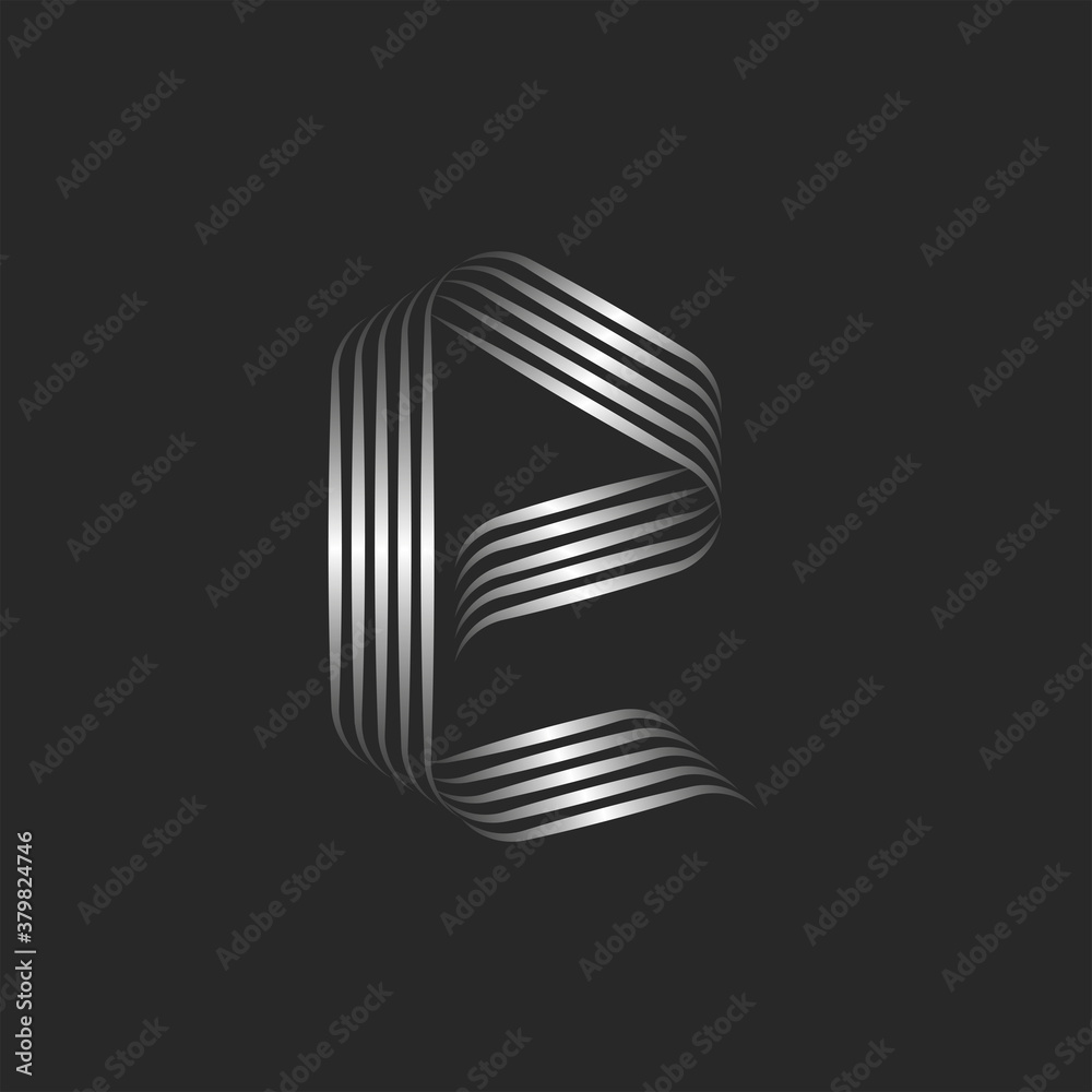 Small letter e logo monogram minimal style with curls, weaving metallic ...