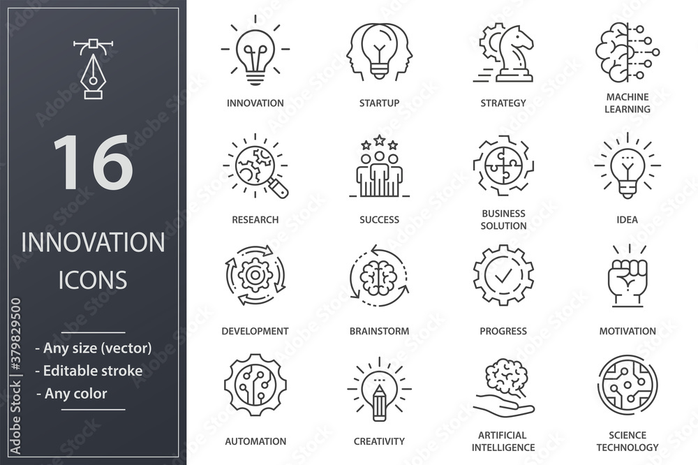 Innovation line icons set. Black vector illustration. Editable stroke ...