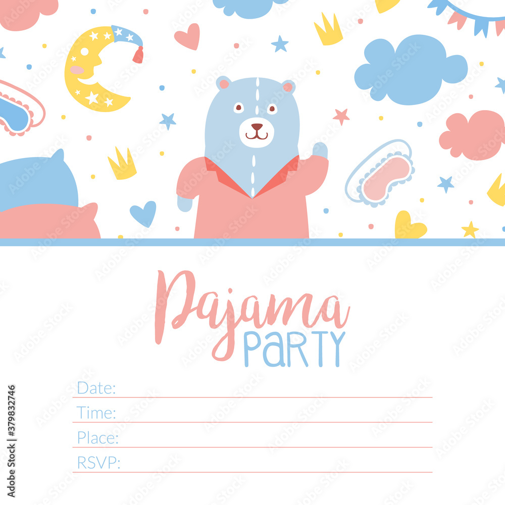 Pajama Party Invitation Card Template, Childish Slumber Pyjama ...