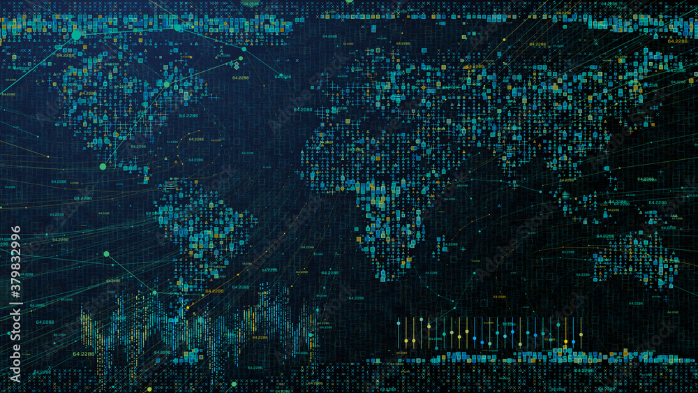 Virtual world map, infographics screen. Stock Illustration | Adobe Stock
