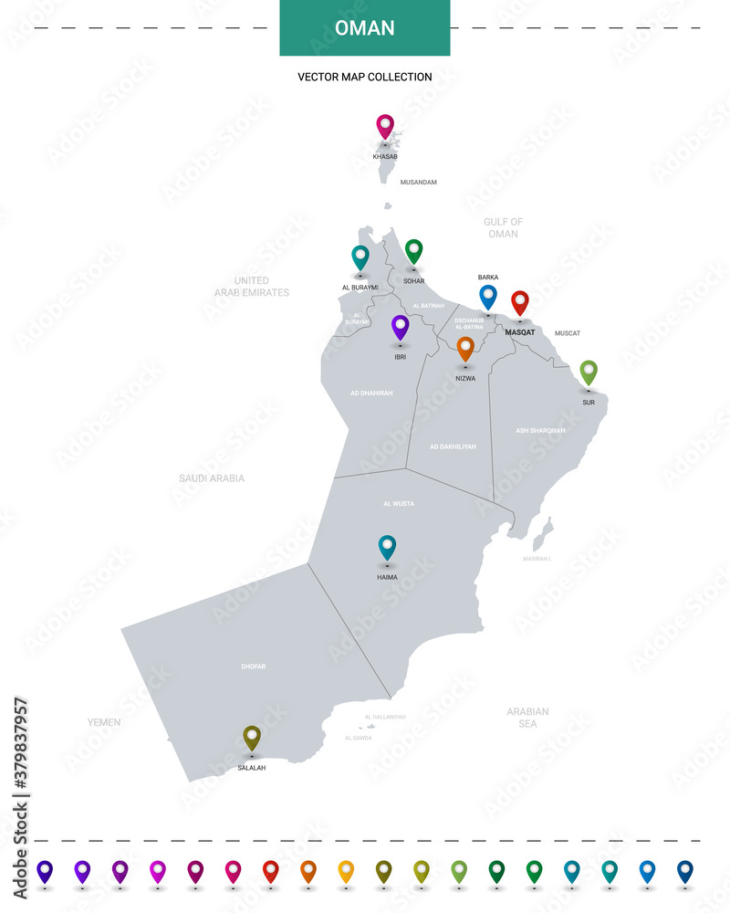 Oman map with location pointer marks. Infographic vector template ...