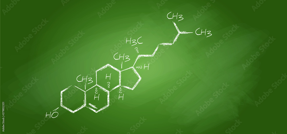 Cholesterol formula cemical structure C27H46O molecule Medical sign ...