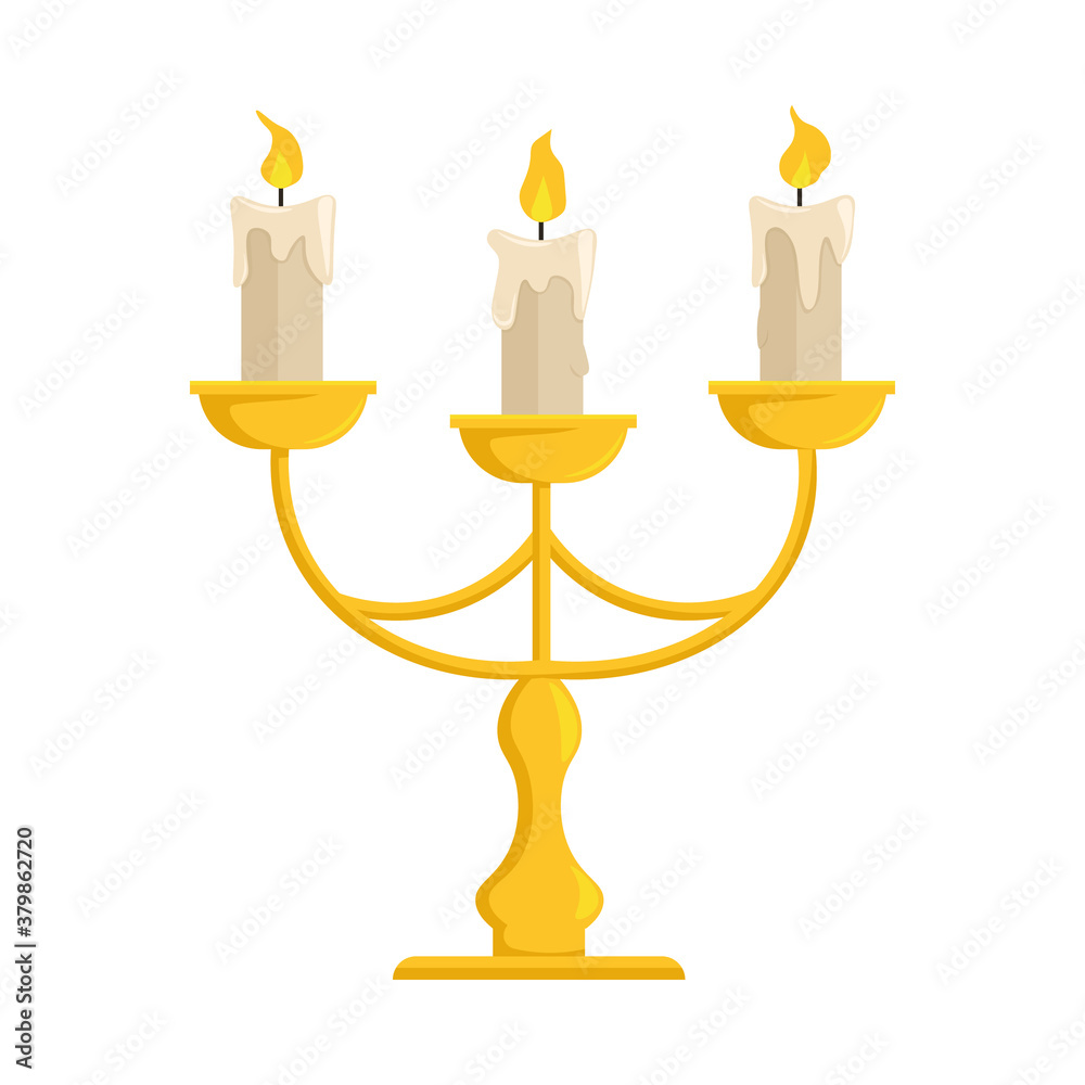 Candlestick with candles isolated on white background. Vector cartoon ...