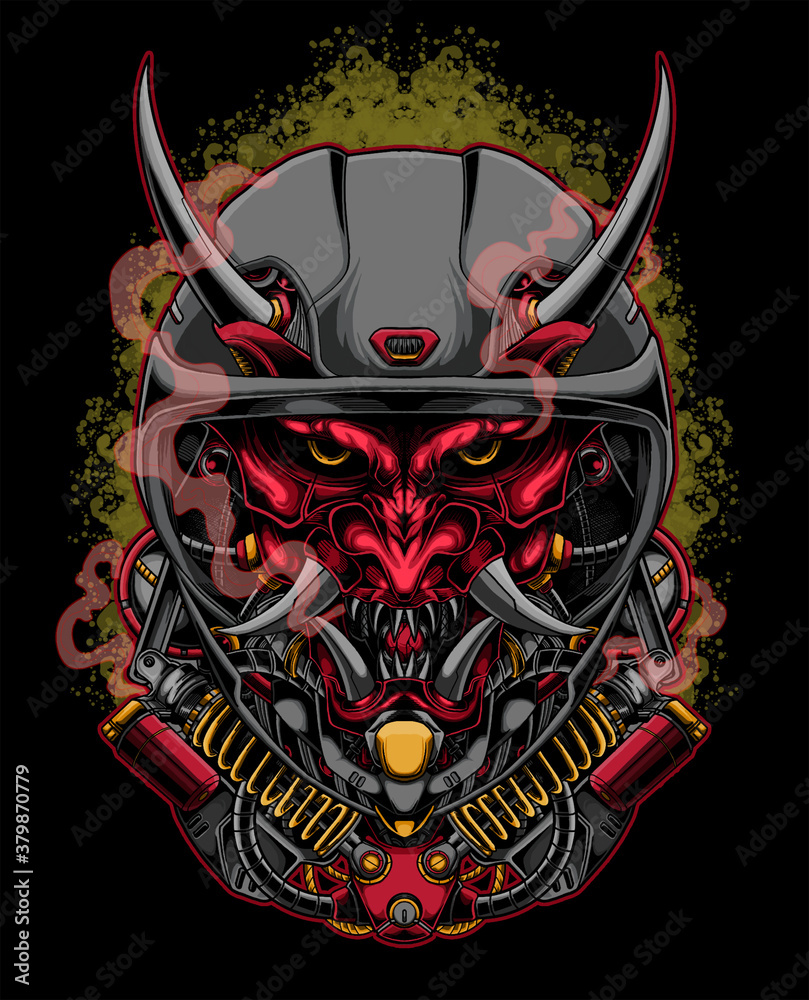 Oni Mask Wearing Helmet Stock Illustration | Adobe Stock