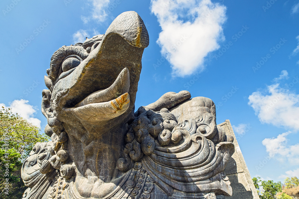 Prospective view of the representation the Hindu god Garuda. Statue ...