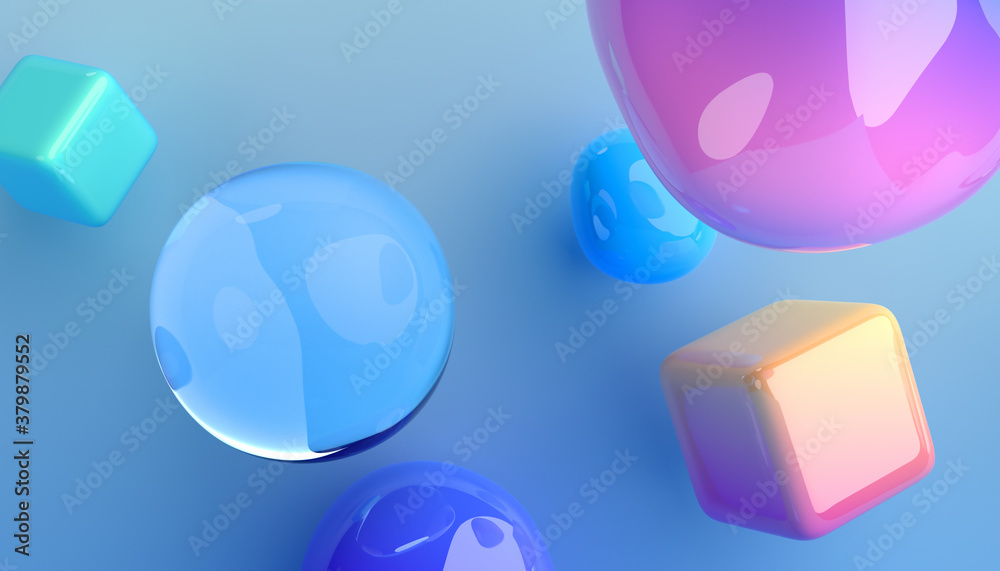 Abstract 3d render of colorful bubbles and cubes, background design ...
