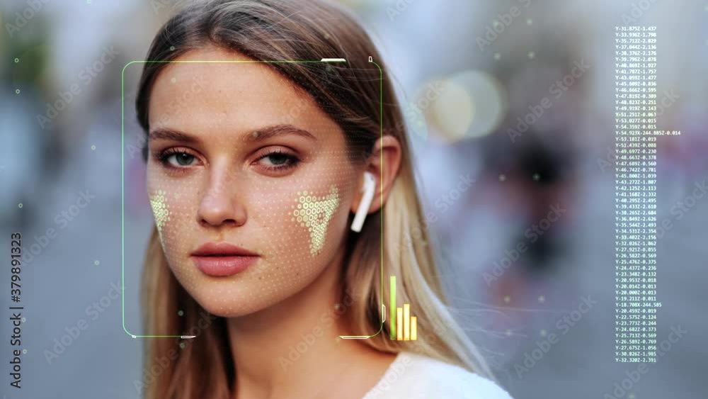 Face of Young Caucasian Woman for Face Detection. Face ID. Future 3D ...