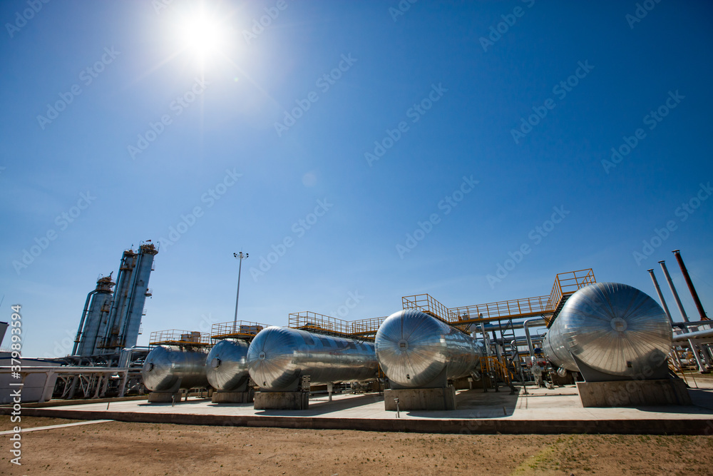Oil refinery and gas processing plant in desert. A few heat exchangers ...