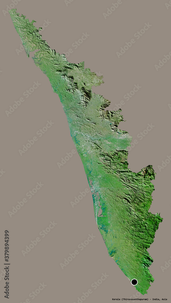 Kerala, state of India, on solid. Satellite Stock Illustration | Adobe ...