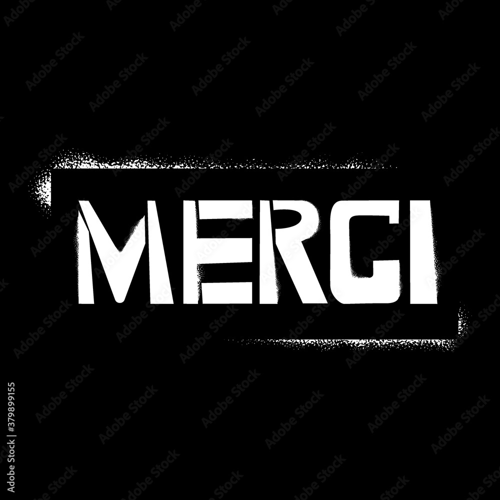 Merci brush paint hand drawn lettering on black background. Thanks in ...