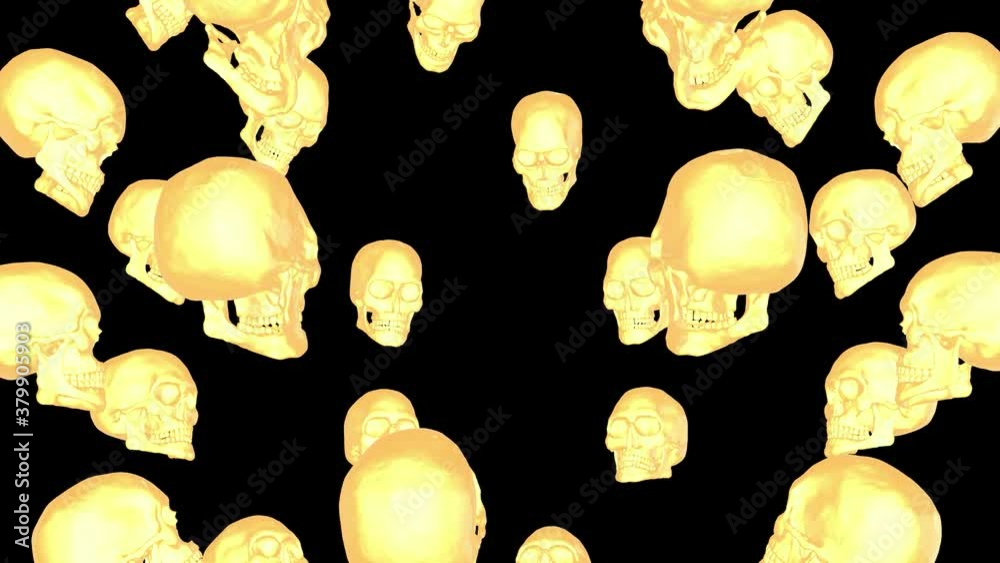 Multiple human skulls facing each other in golden and black colour 3D ...