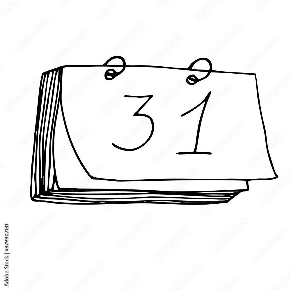 Tear-off calendar with number 31. Doodle. Template. Vector illustration ...
