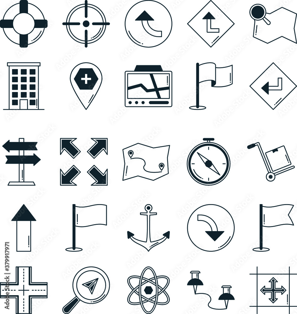 Map and navigation Vector icons consist with Map icons, navigation ...
