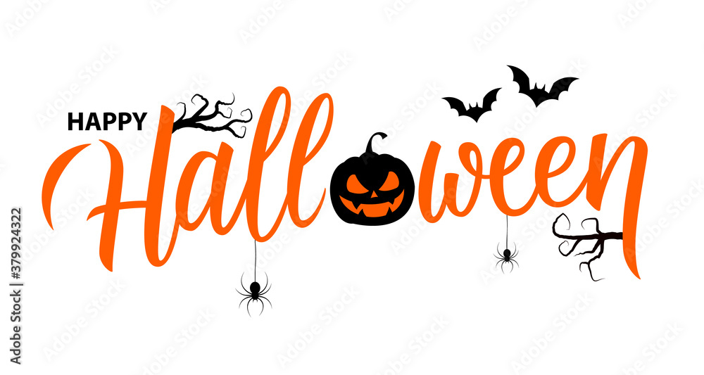 Happy Halloween hand lettering with scary pumpkin and traditional ...