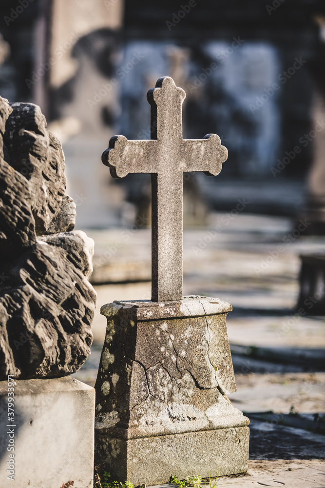 Cross Stone on Burial in an Old Italian Cemetery Stock Photo | Adobe Stock