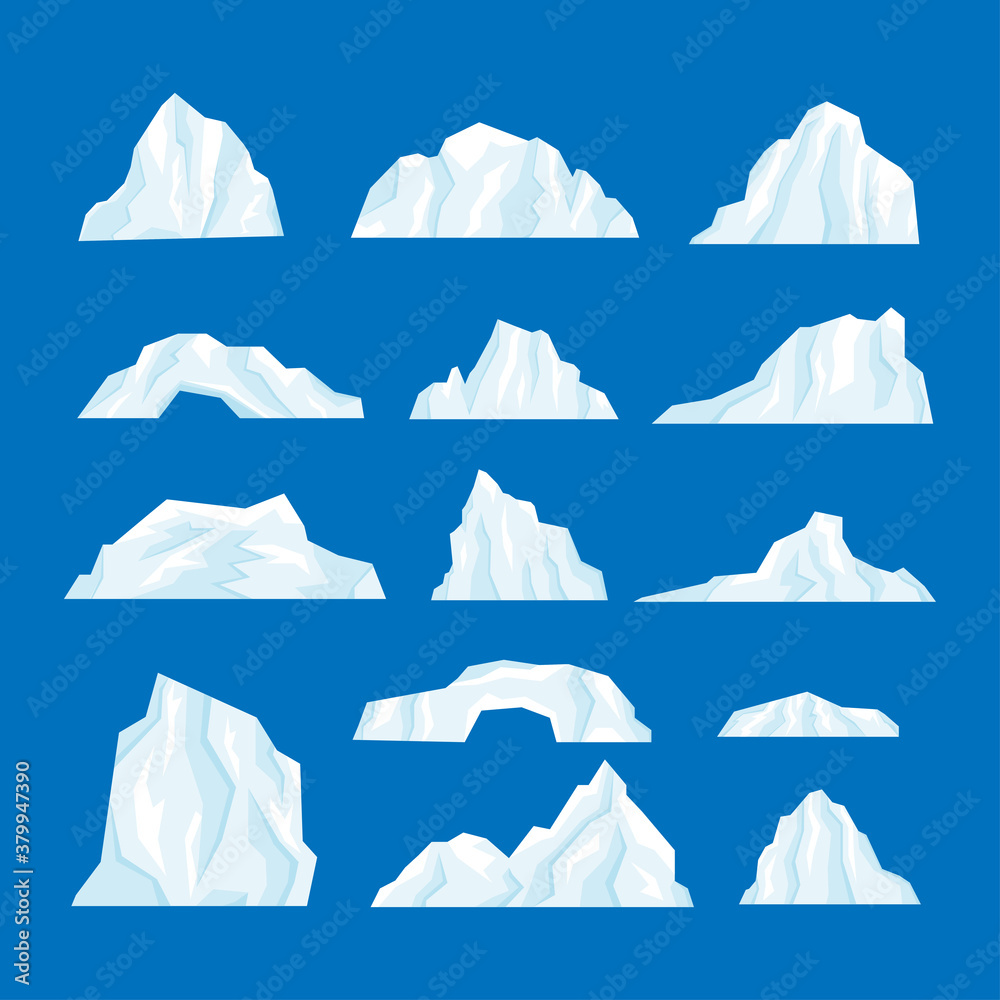Icebergs set vector illustration isolated on white background in a ...