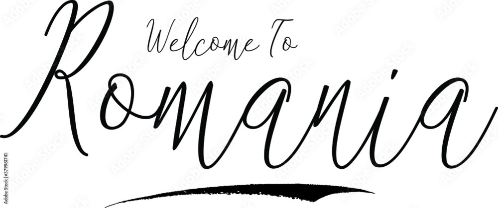 Welcome To Romania Country Name Handwritten Typography Black Color Text ...