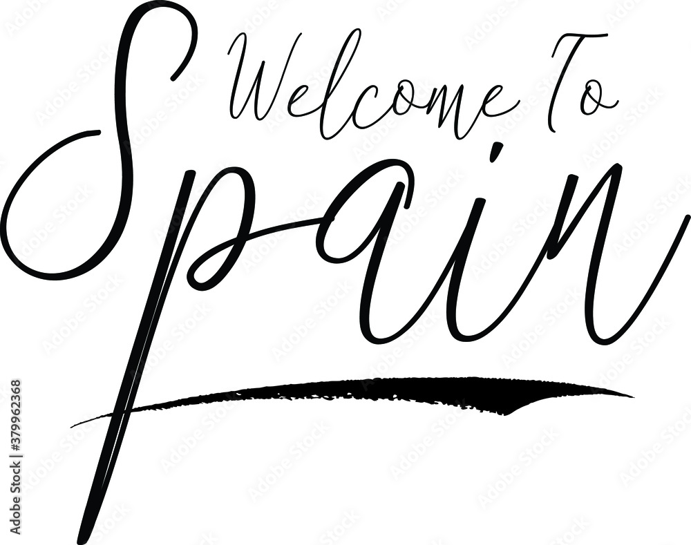 Welcome To Spain Country Name Handwritten Typography Black Color Text ...