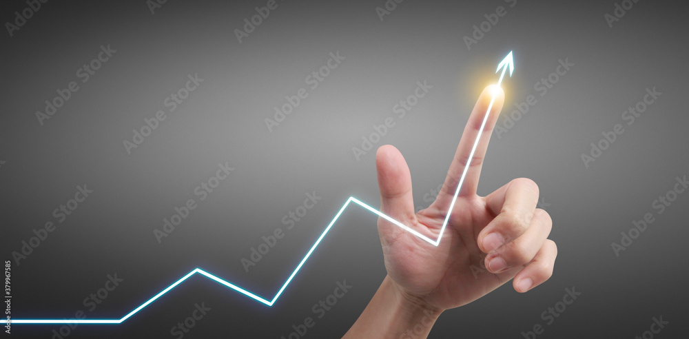Hand touching graphs of financial indicator accounting market economy ...