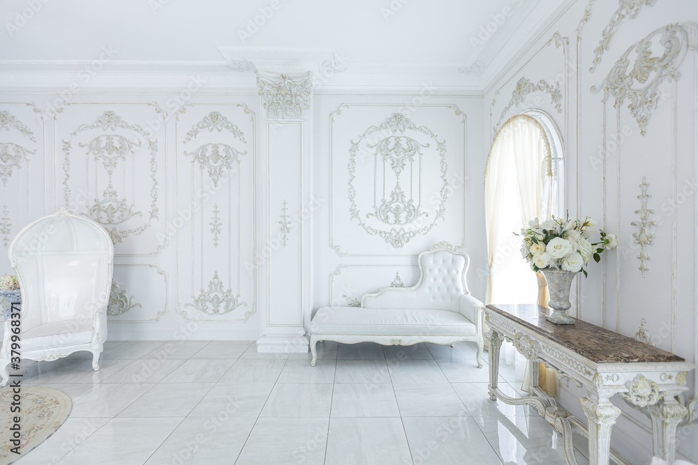 luxury royal posh interior in baroque style. very bright, light and ...