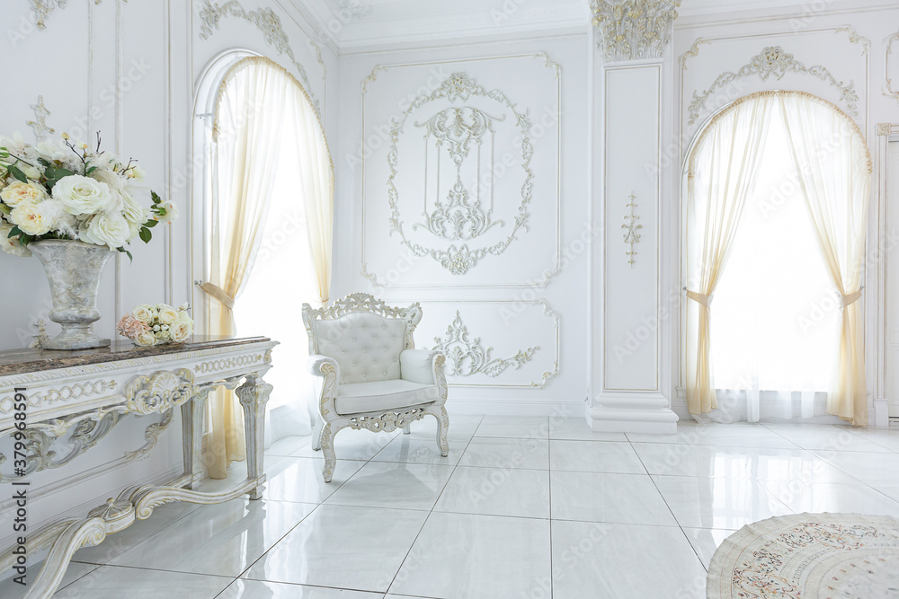 luxury royal posh interior in baroque style. very bright, light and ...
