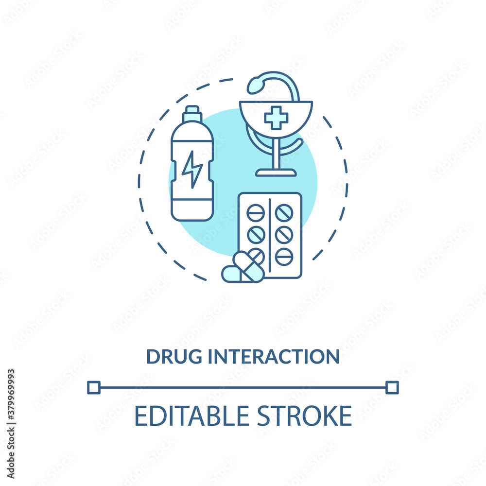 Drug interaction concept icon. Medication taking idea thin line ...
