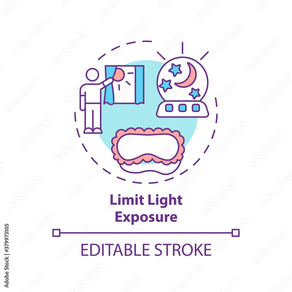 Limit light exposure concept icon. Avoid sunlight before bedtime ...