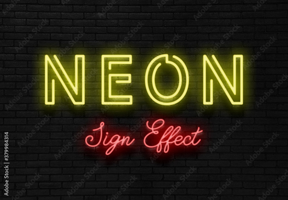 Realistic Neon Sign Text Effect Mockup Stock Template | Adobe Stock