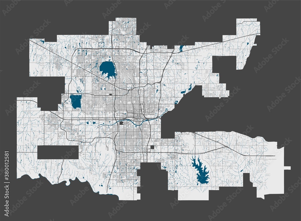 Detailed map of Oklahoma city city, Cityscape. Royalty free vector ...