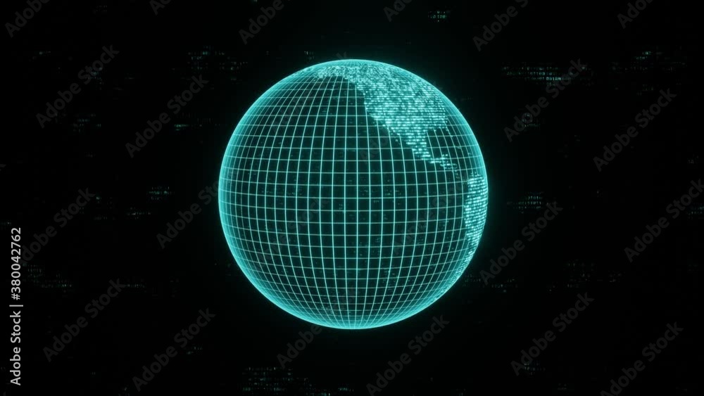 Spinning Earth hologram made of scrolling binary code. Concept of ...